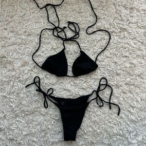 White Fox Boutique | Swim | White Fox Black Triangle String Bikini Set ...